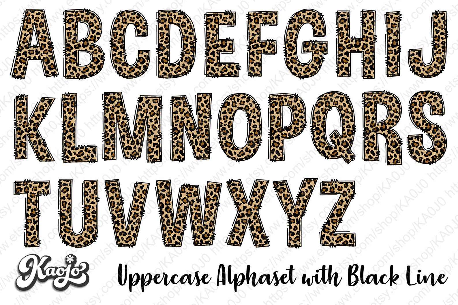 Leopard Print Doodle Letters PNG Bundle, Entire Doodle Alphabet ...