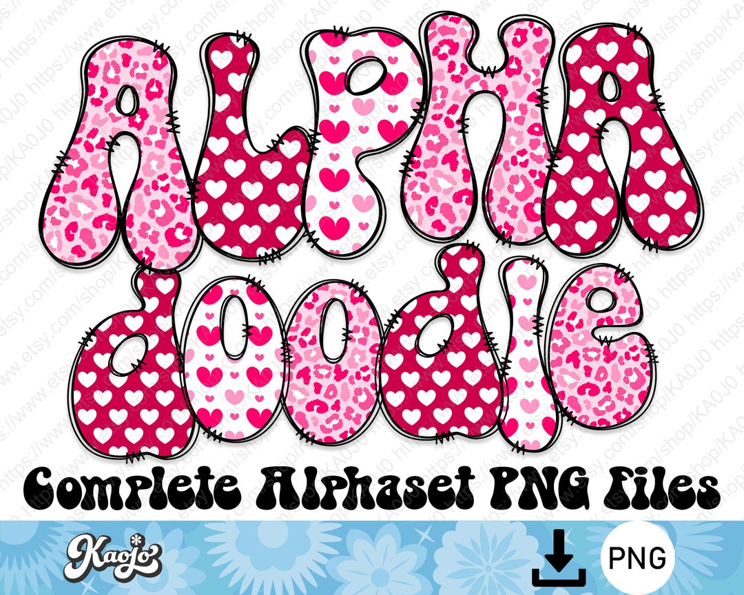 Valentine's Day Doodle Letters PNG, Lovely Heart Alphabet Uppercase ...
