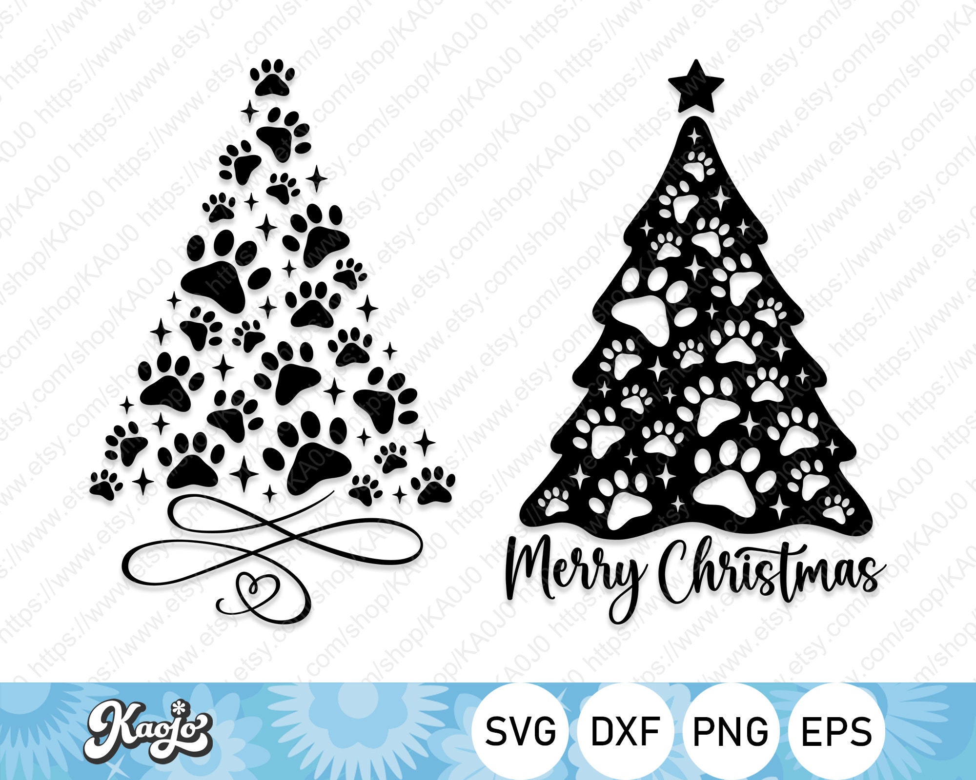 Paw Tree Svg, Christmas Tree With Paws Svg, Dog Paw Print Tree Svg, Dog ...