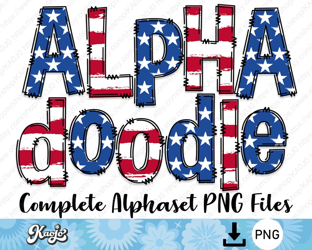 American Flag Doodle Letters PNG Bundle, Entire Doodle Alphabet ...