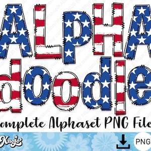 American Flag Doodle Letters PNG Bundle, Entire Doodle Alphabet ...