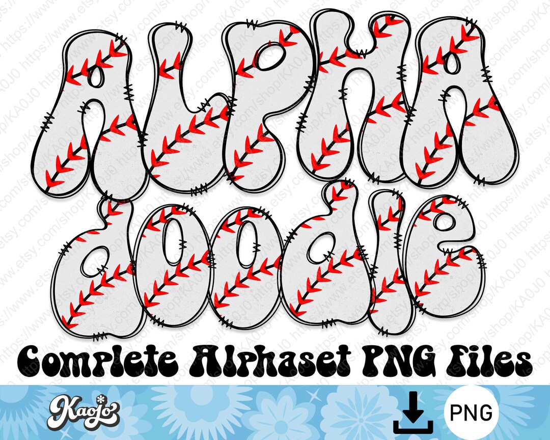 Baseball Print Doodle Letters PNG, Cute Sport Ball Alphabet Uppercase ...