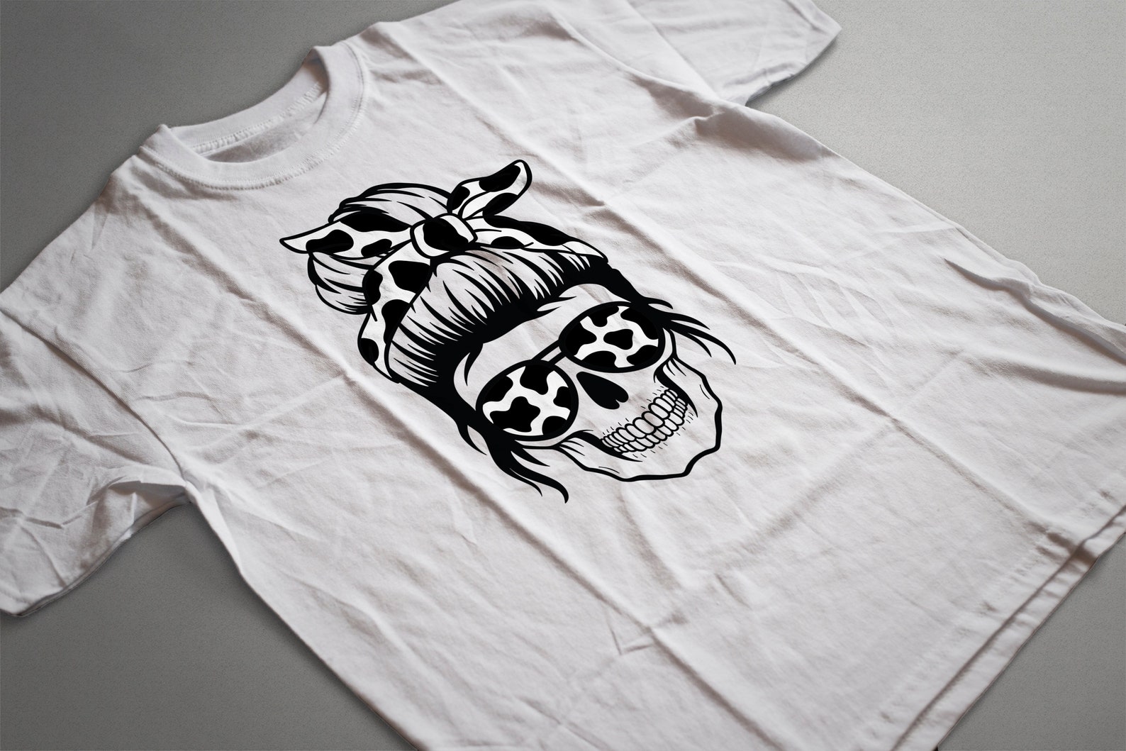 Messy Bun Cow Print Svg, Skull Mom Cow Print Svg, Sunglasses Messy Bun ...