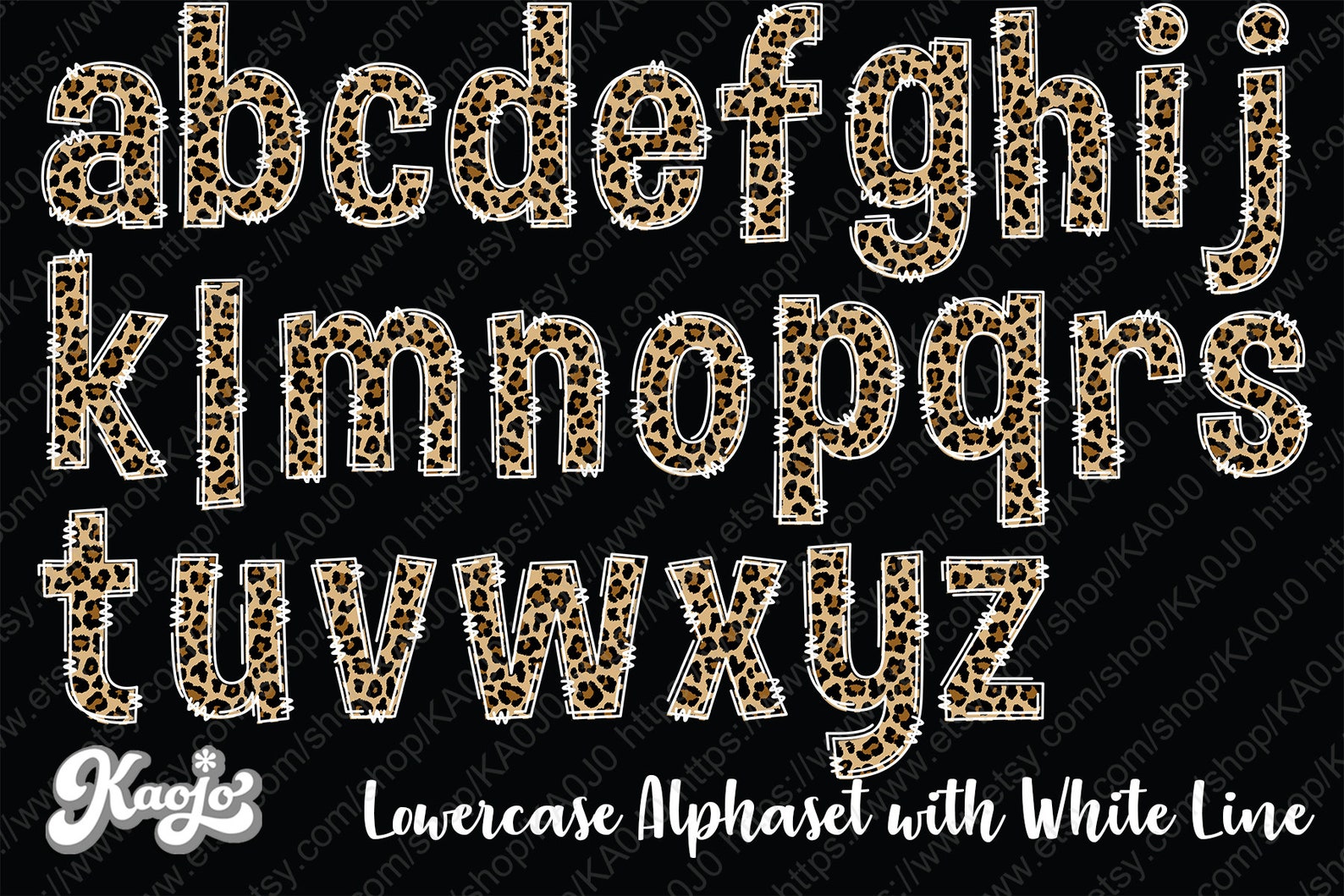 Leopard Print Doodle Letters PNG Bundle, Entire Doodle Alphabet ...