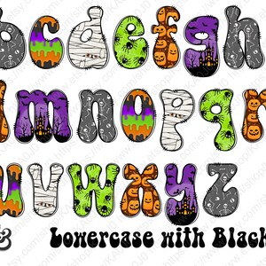 Halloween Doodle Letters PNG, Groovy Trick or Treat Alphabet Uppercase ...
