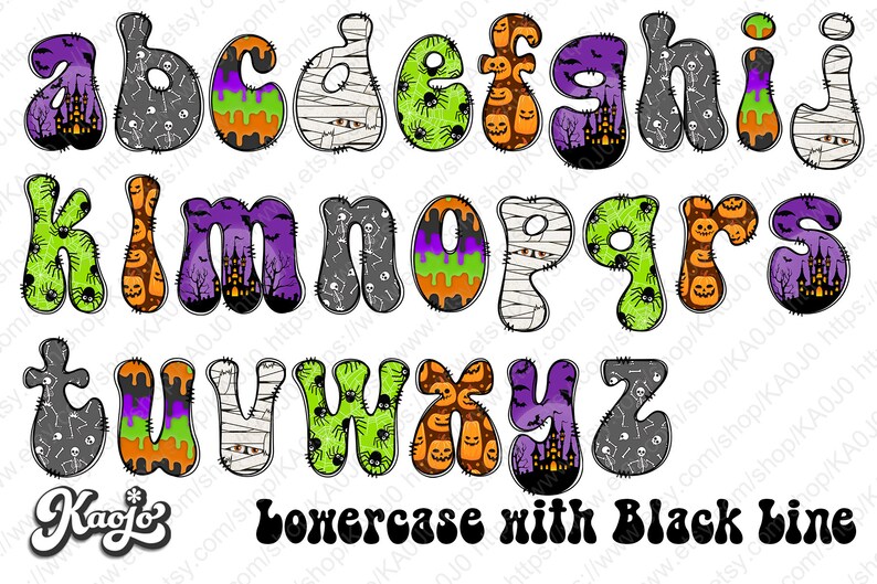 Halloween Doodle Letters PNG, Groovy Trick or Treat Alphabet Uppercase ...