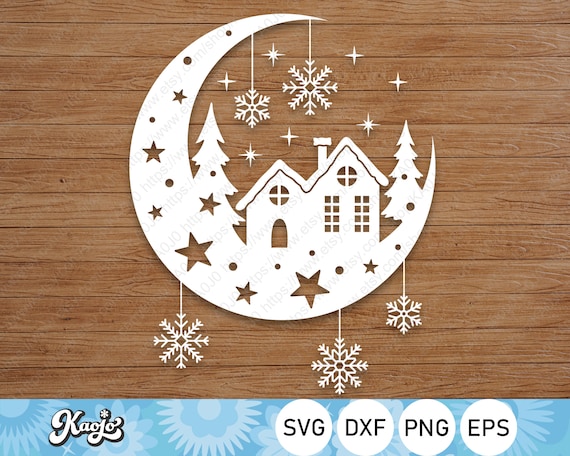 Christmas Moon SVG Christmas Ornament SVG Winter Snow Scene - Etsy