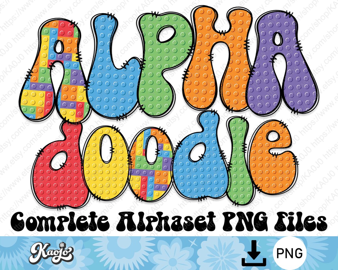 Building Block Doodle Letters PNG Bundle, Master Builder Groovy ...