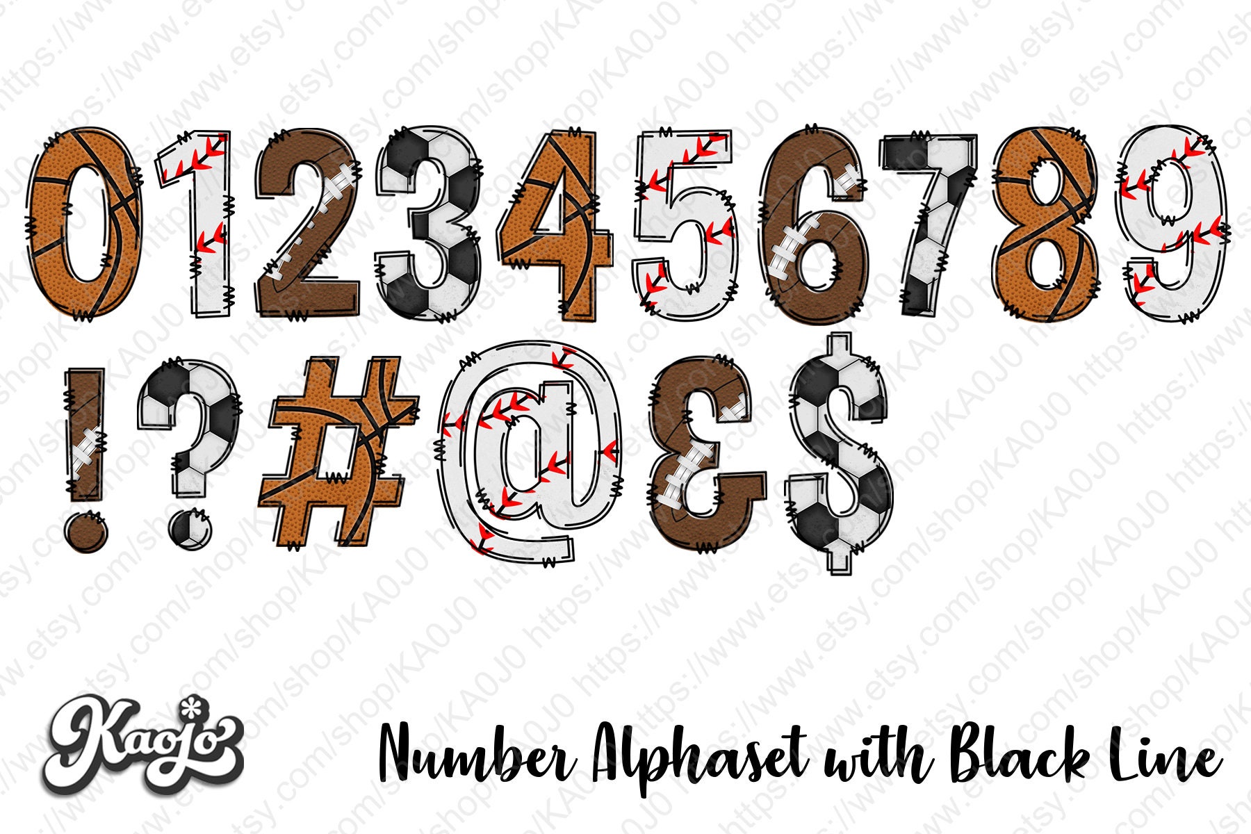 Sport Ball Doodle Letters PNG Bundle, Basketball, Football Alphabet ...