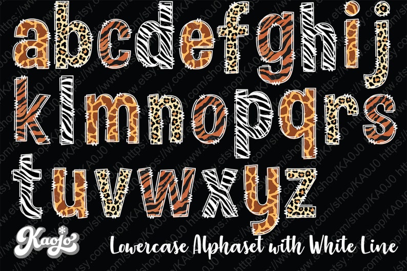 Wild Doodle Letters PNG Bundle, Animal Skin Pattern Alphabet Uppercase ...
