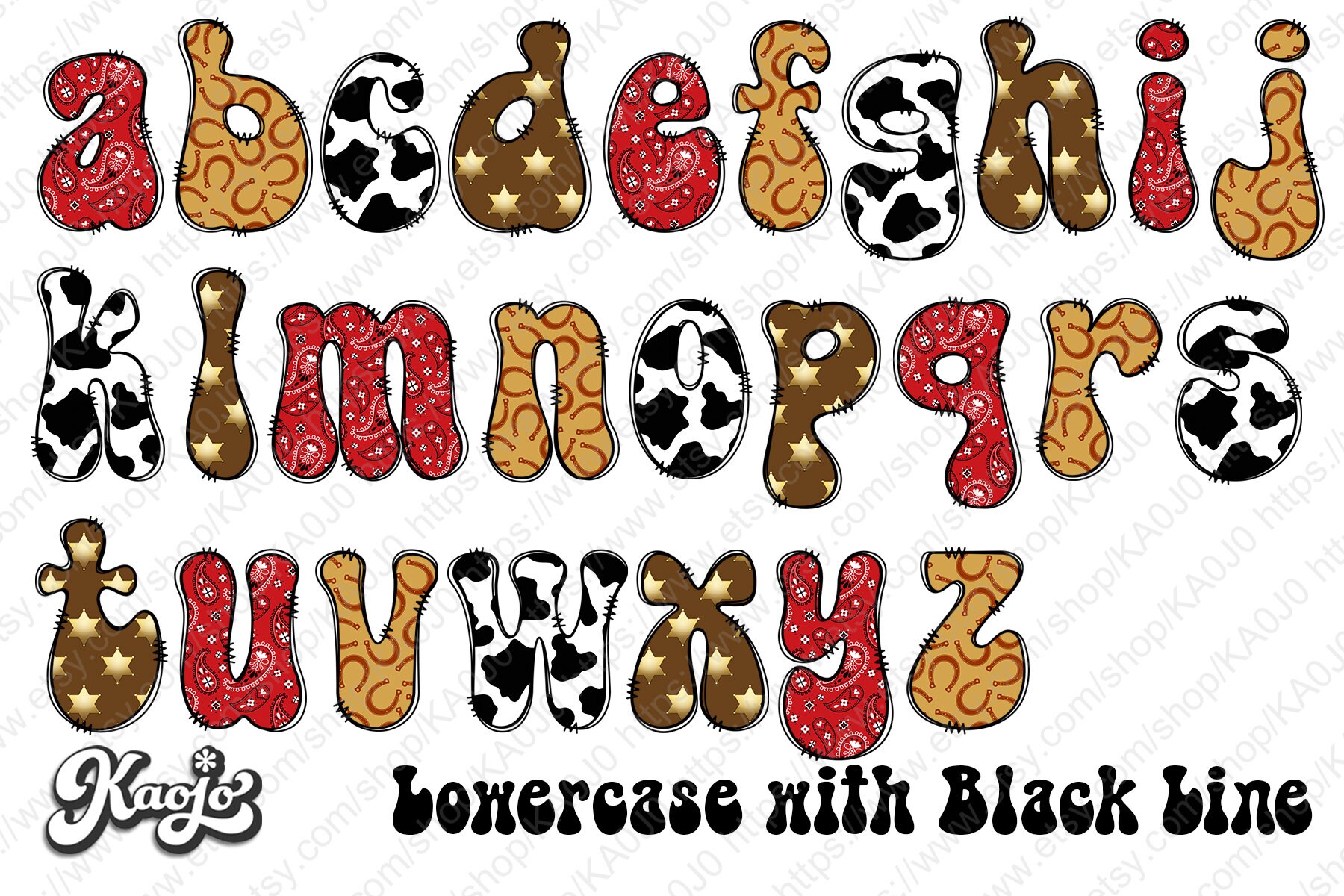 Country Doodle Letters PNG Bundle, Western Groovy Alphabet Uppercase ...