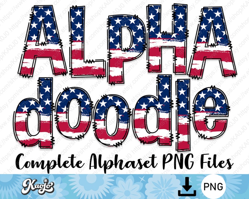 American Flag Doodle Letters PNG Bundle Entire Doodle - Etsy