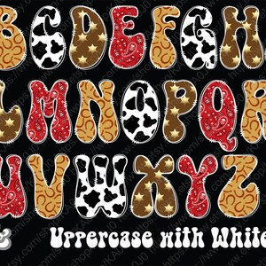 Country Doodle Letters PNG Bundle, Western Groovy Alphabet Uppercase ...