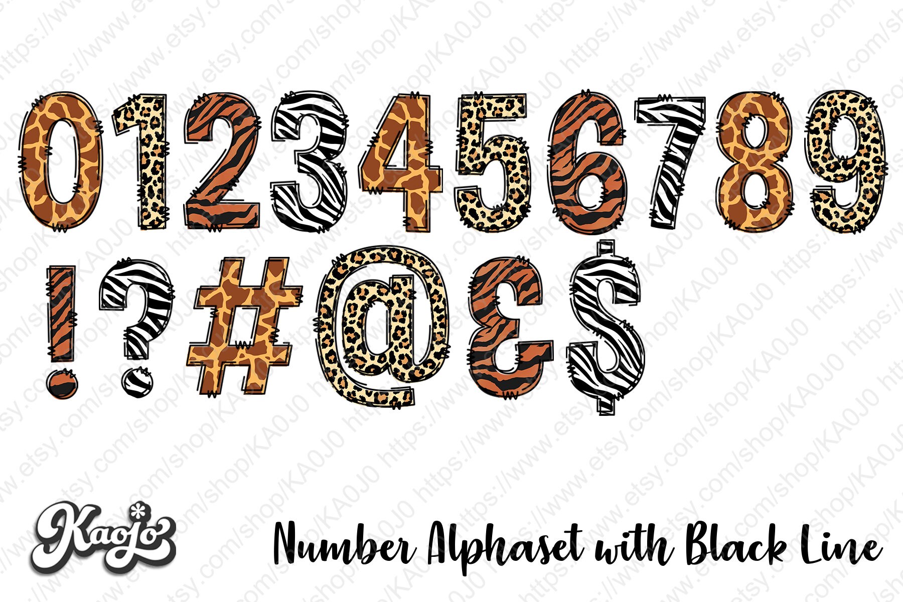 Wild Doodle Letters PNG Bundle, Animal Skin Pattern Alphabet Uppercase ...