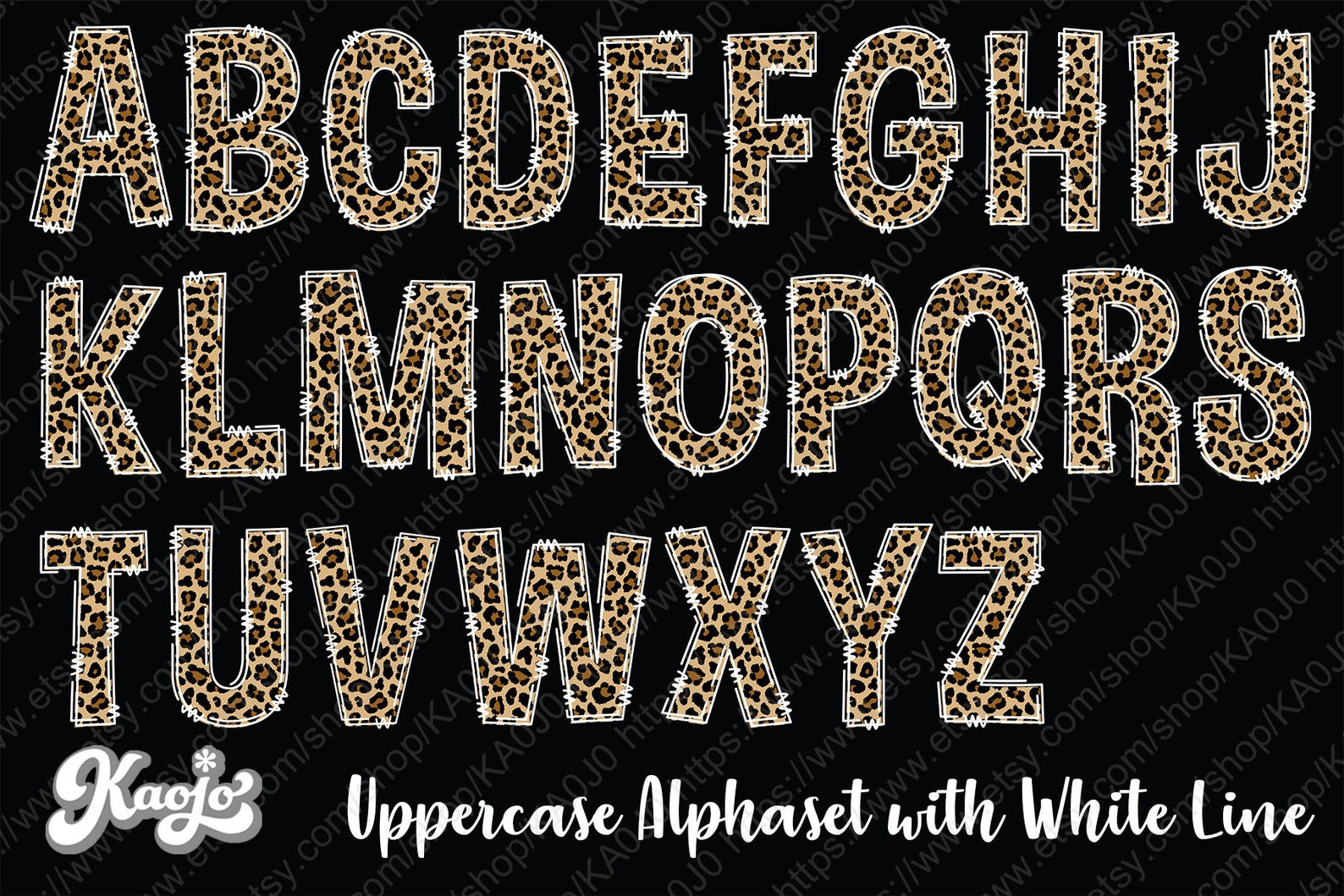 Leopard Print Doodle Letters PNG Bundle, Entire Doodle Alphabet ...