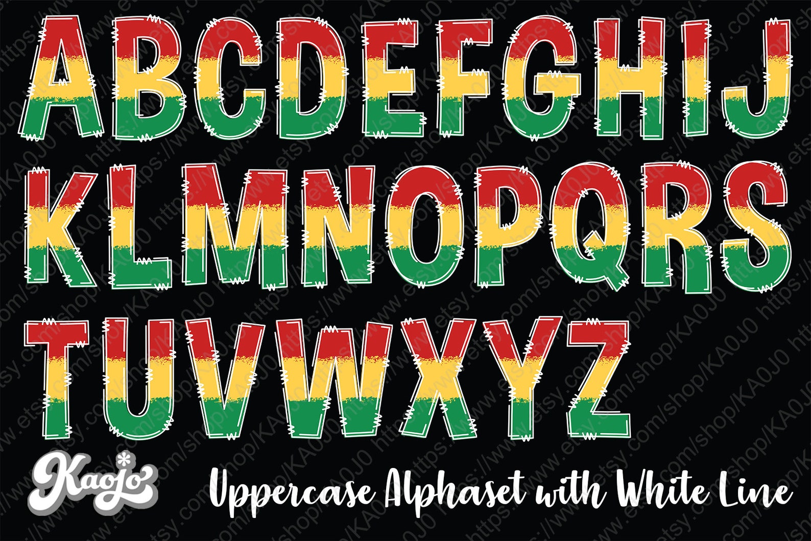Juneteenth Doodle Letters PNG Bundle, Entire Doodle Alphabet Uppercase ...