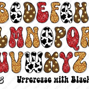 Country Doodle Letters PNG Bundle, Western Groovy Alphabet Uppercase ...