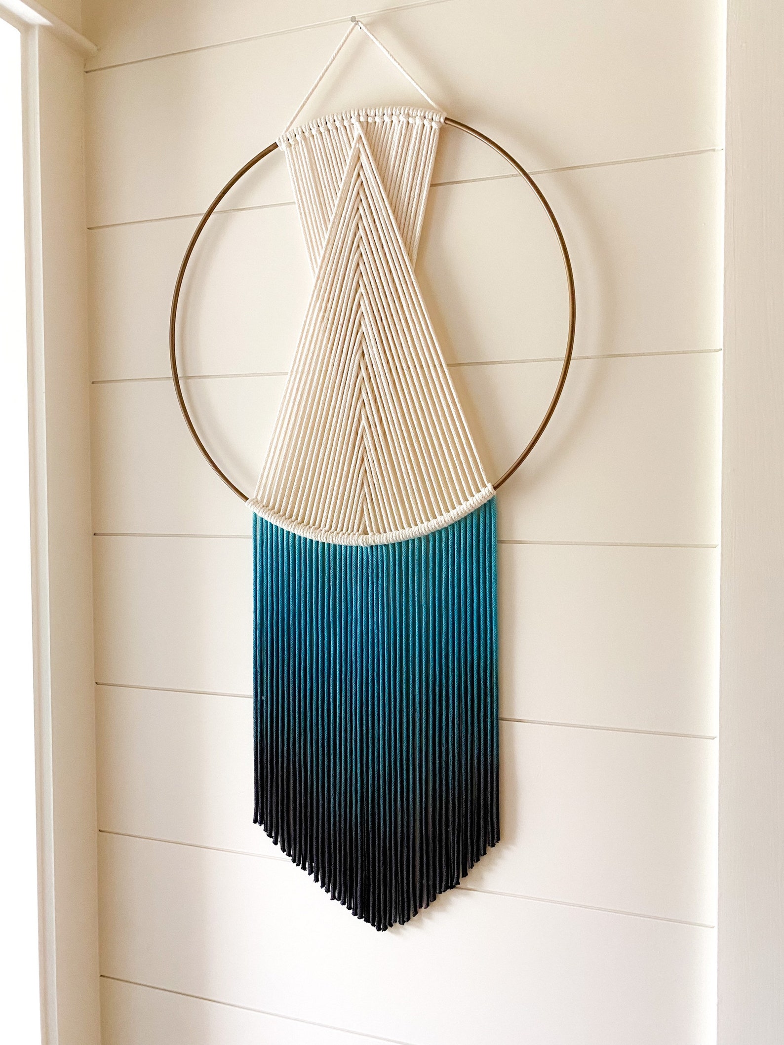 Large Dip Dyed Gold Hoop Macrame Wall Hanging Custom Colors - Etsy