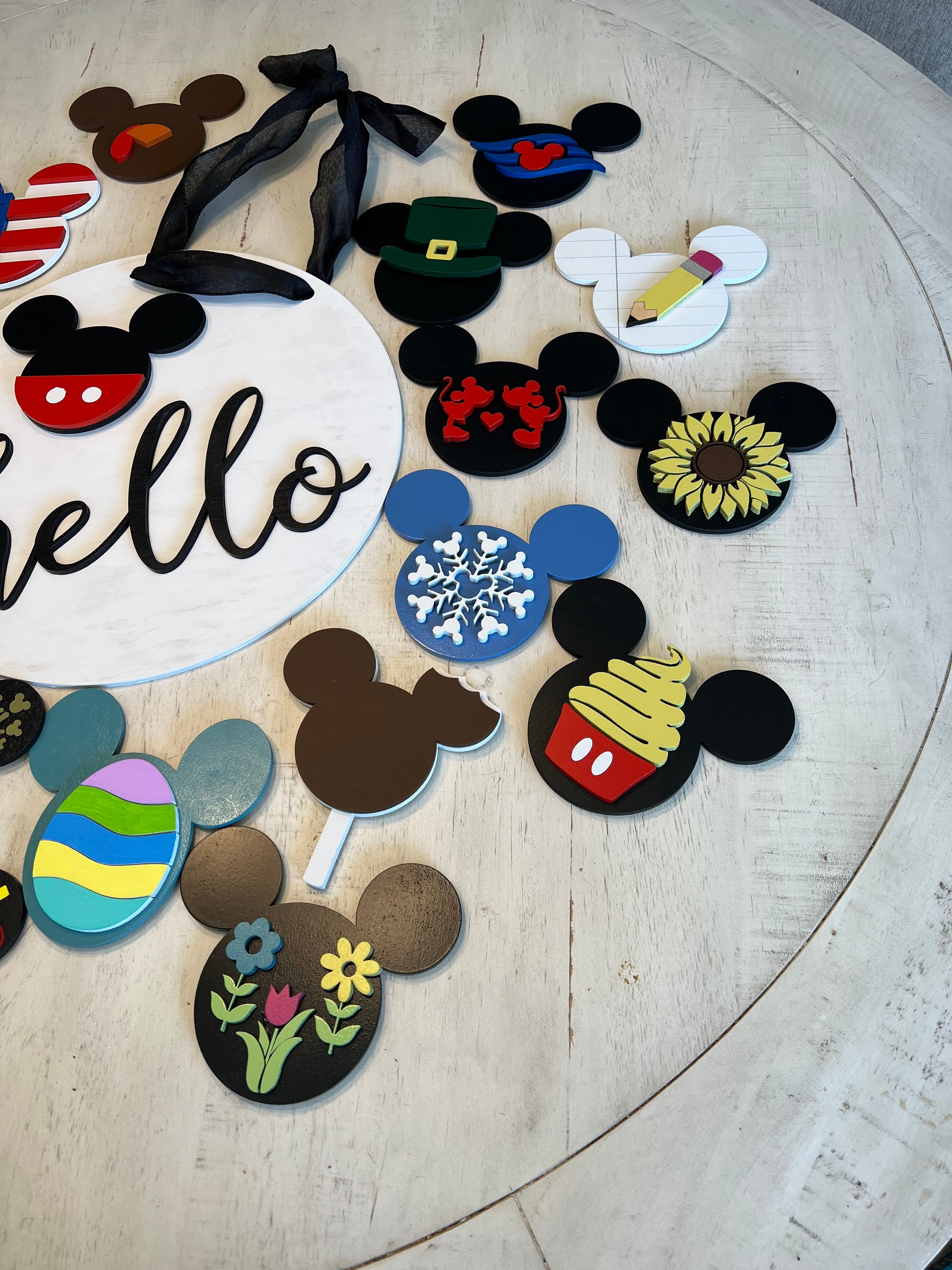 Mickey Disney Inspired Round Home Sign With Interchangeable - Etsy
