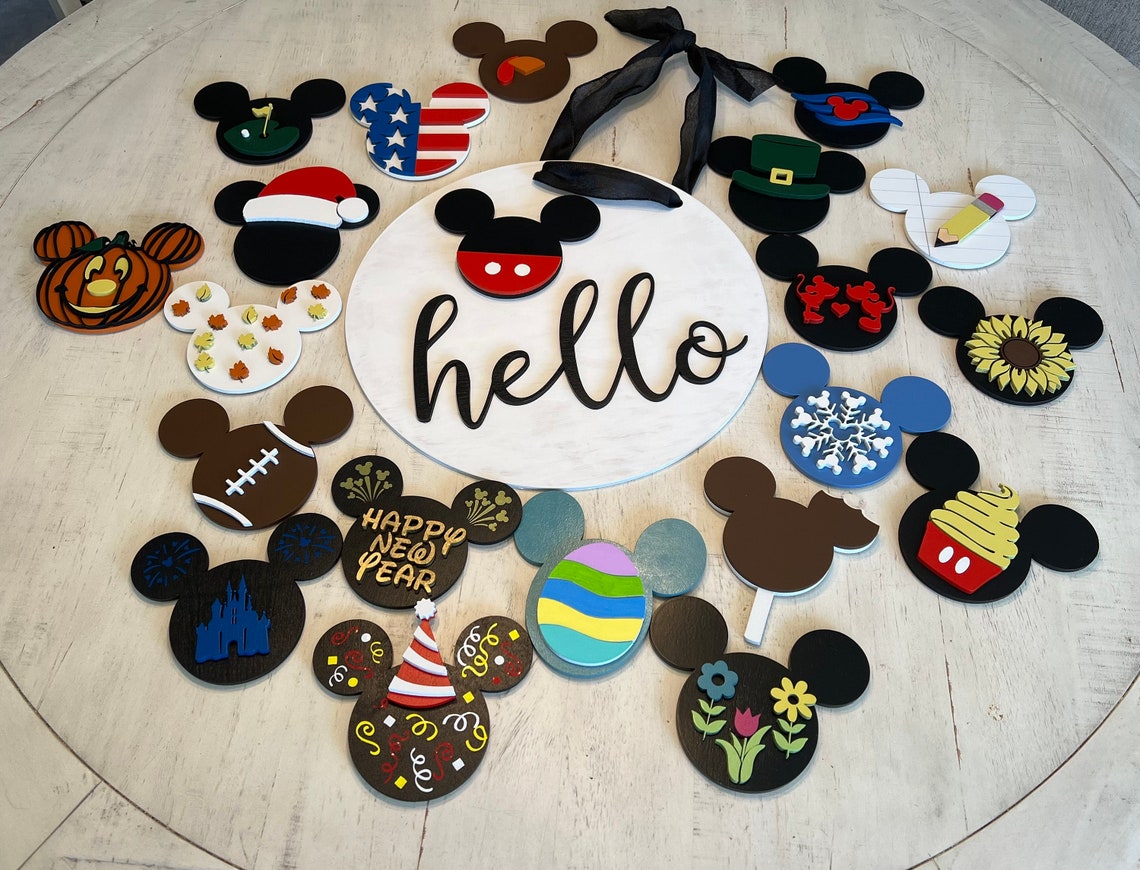 Mickey Disney Inspired Round Home Sign With Interchangeable - Etsy