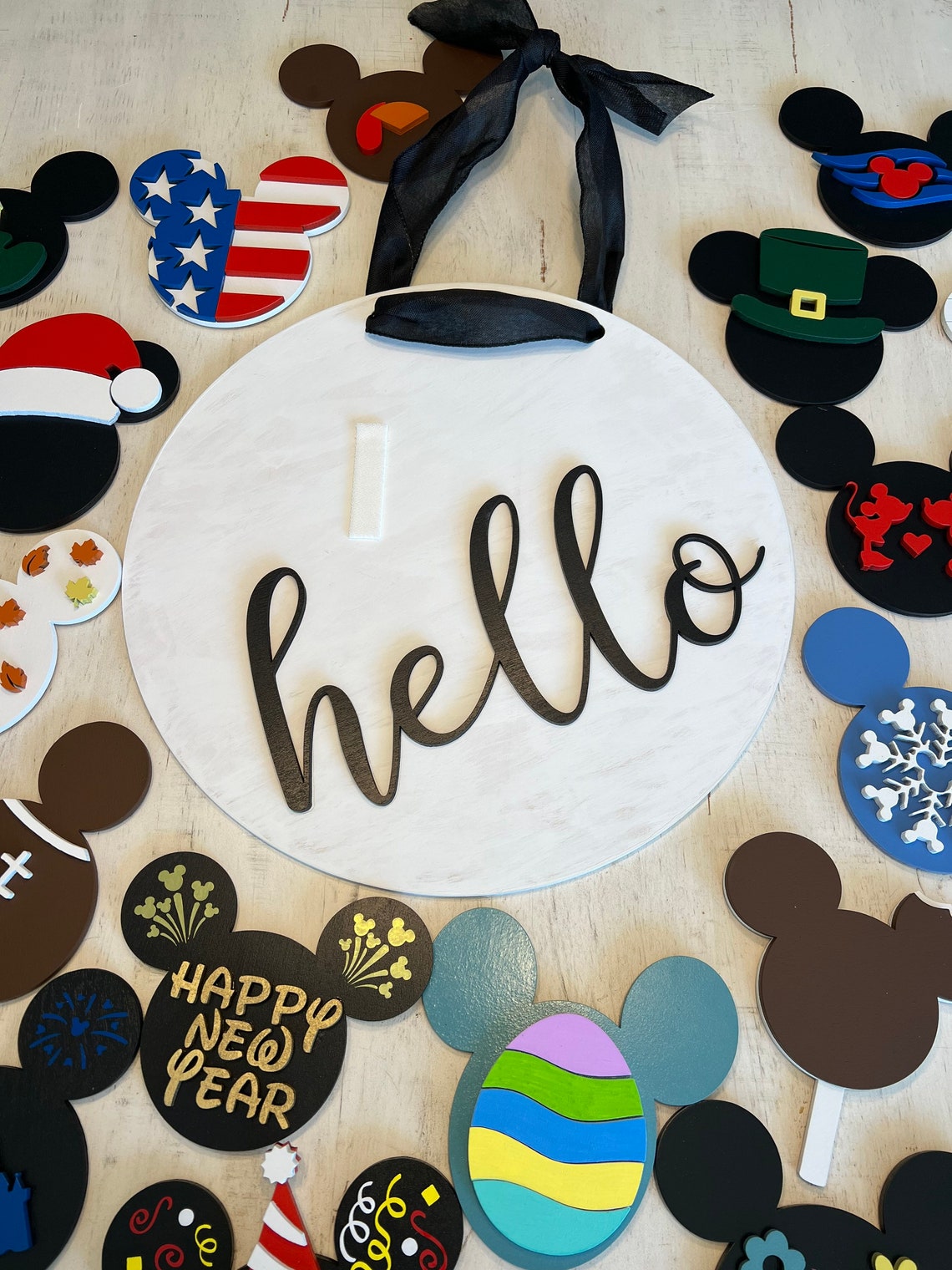 Mickey Disney Inspired Round Home Sign With Interchangeable - Etsy