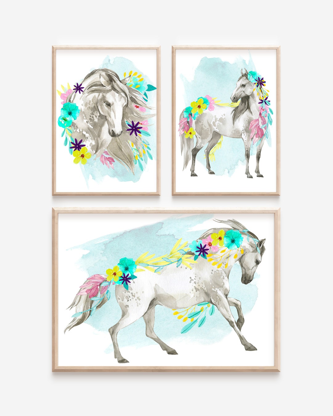 Horse With Flowers Printable Art, Horse Lover Print, Pony Wall Decor ...