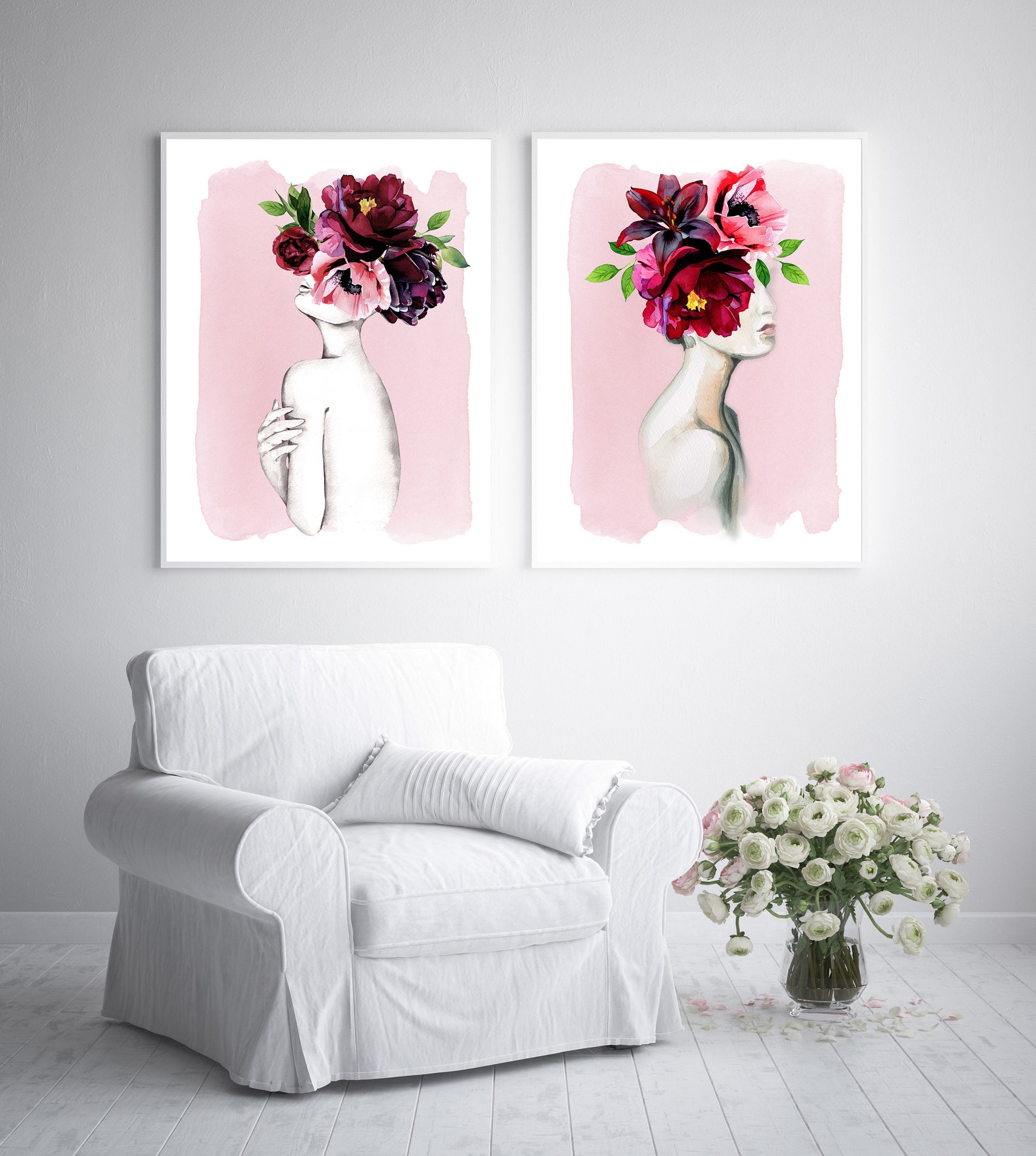 Head of Flowers Flower Head Print PRINTABLE WALL ART Female - Etsy