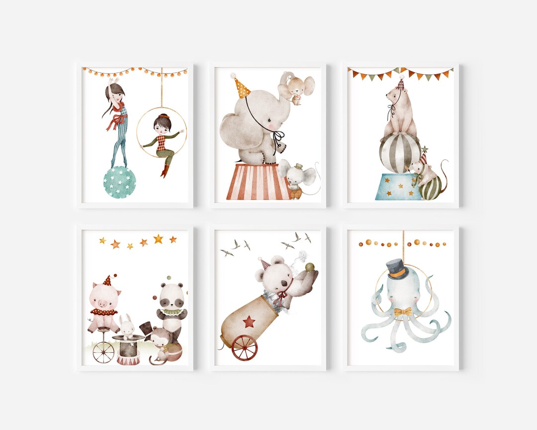 Circus Animals Prints, Circus Neutral Nursery, PRINTABLE WALL ART ...