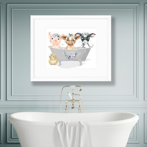 Animal Bathtub Print, Kid Bathroom PRINTABLE WALL ART, Farm Animal Bath ...