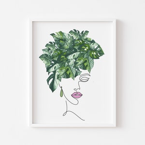 Plant Head Art PRINTABLE WALL ART, Womans Line Drawing ,modern Wall Art ...