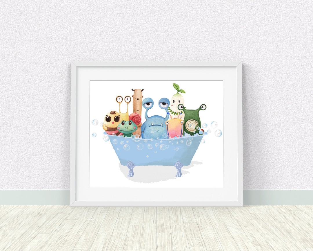 Monsters Bathtub Print, Kids Bathroom PRINTABLE WALL ART, Monsters Bath ...