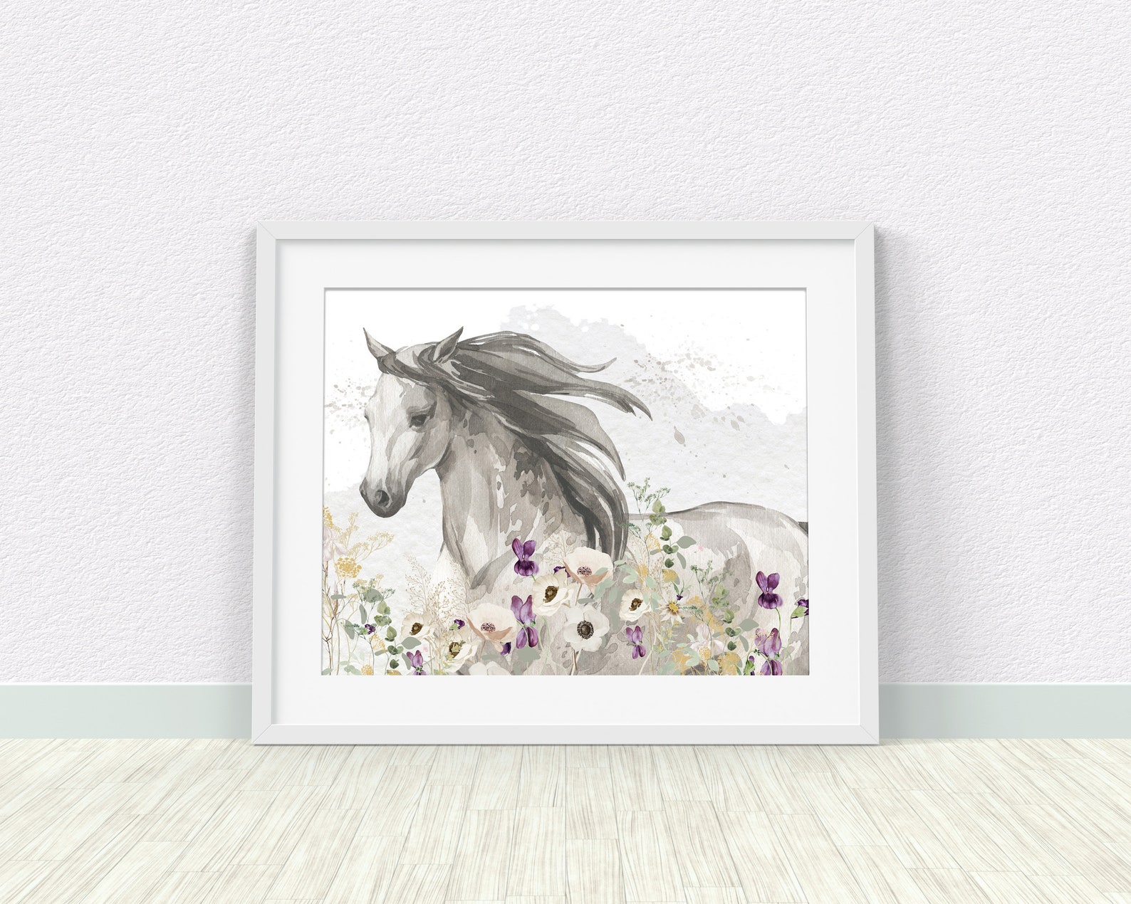 Horse With Flowers Printable Art Horse Lover Print DIGITAL - Etsy