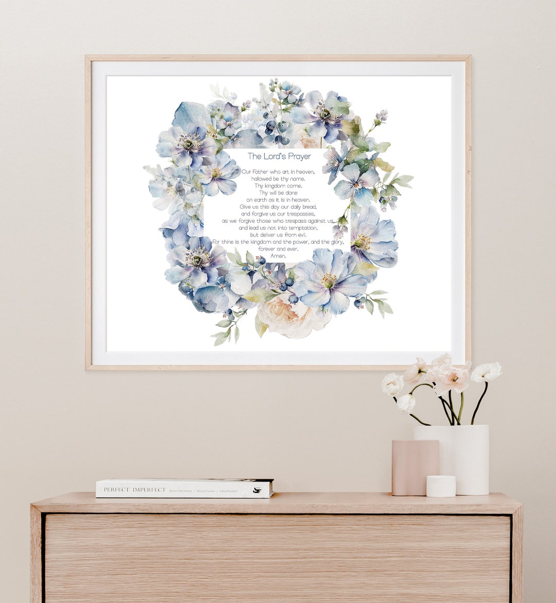 The Lord's Prayer Print, Our Father Floral Scripture, Christian ...