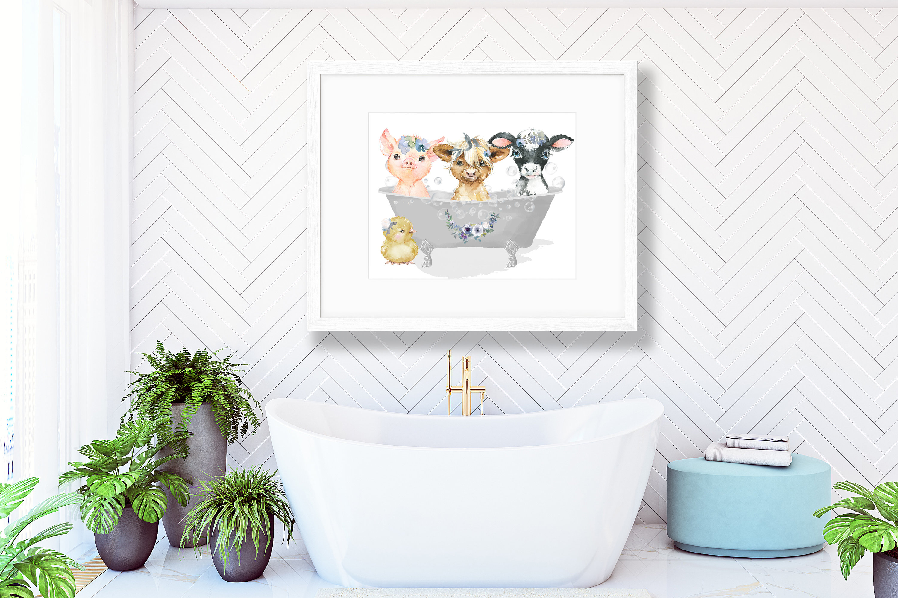 Animal Bathtub Print Kid Bathroom PRINTABLE WALL ART Farm - Etsy