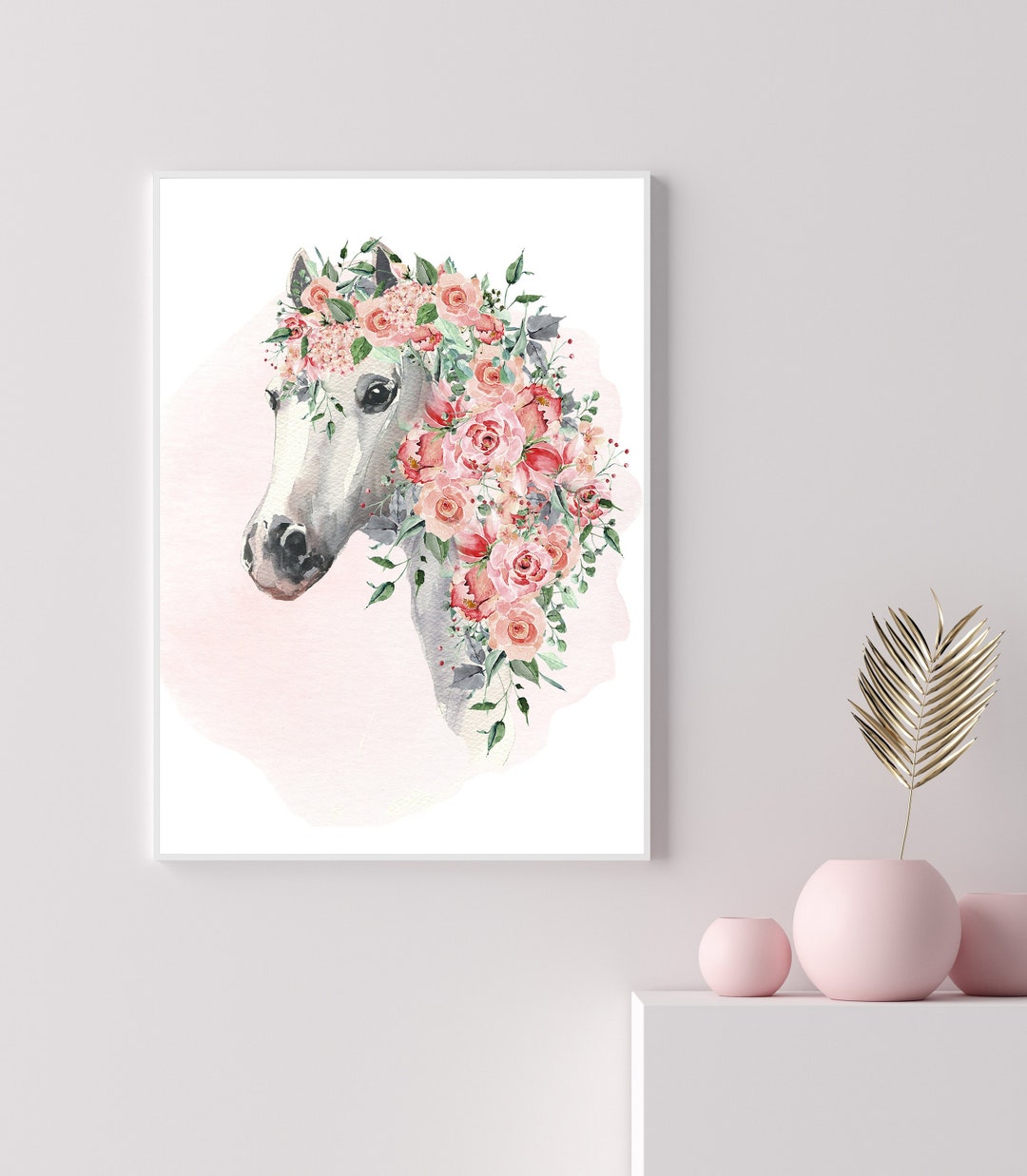 Horse With Flowers Printable Art, Horse Lover Print, Gift for Girls ...
