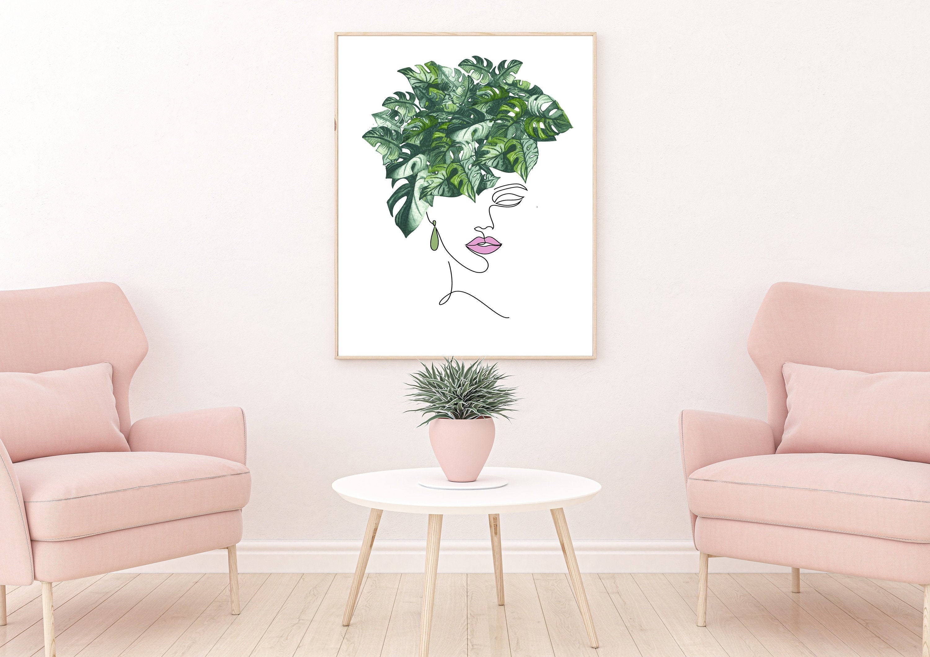 Plant Head Art PRINTABLE WALL ART Womans Line Drawing | Etsy
