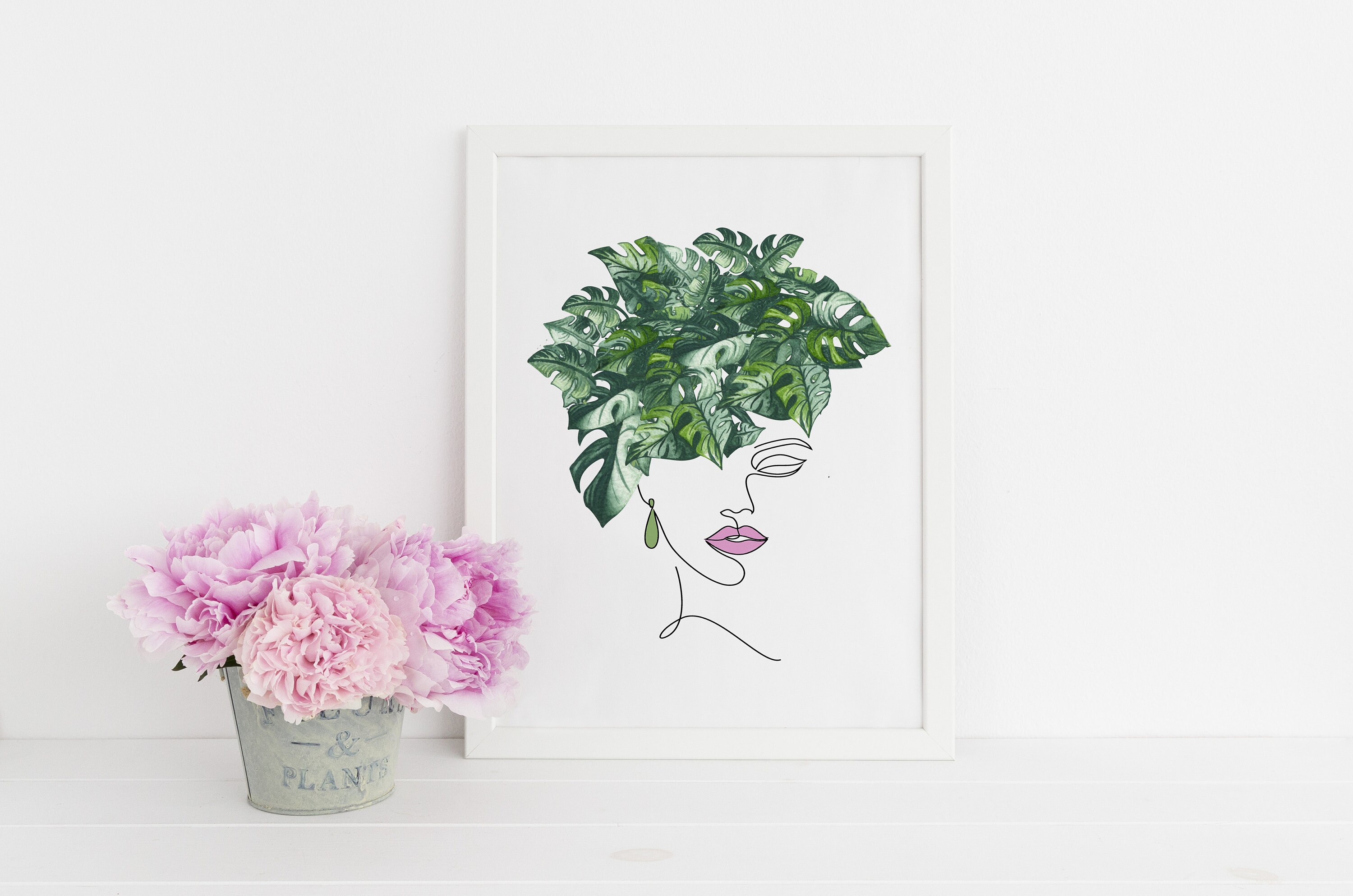 Plant Head Art PRINTABLE WALL ART Womans Line Drawing | Etsy