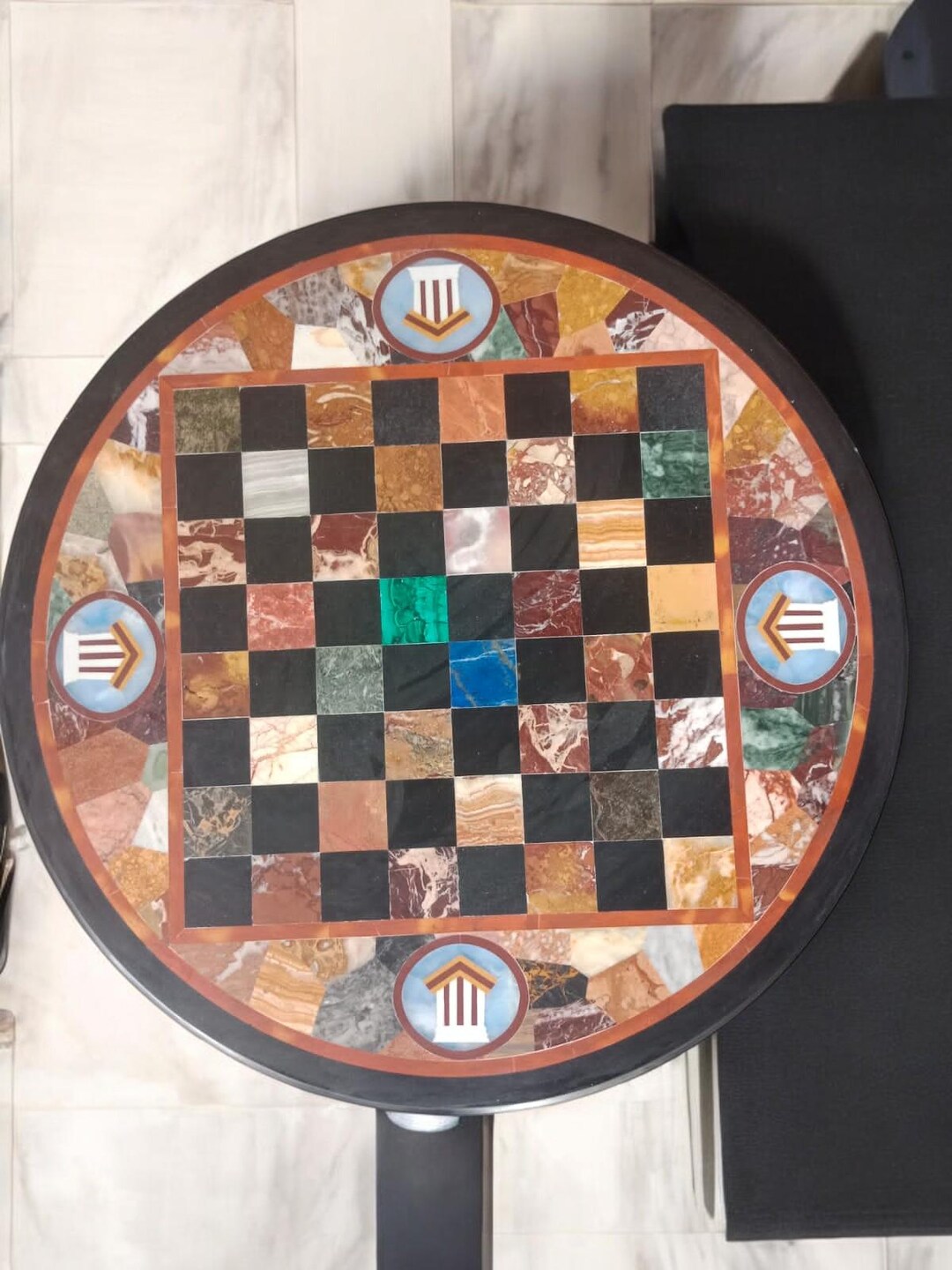 Handmade Marble Chess Board Table: Gemstone Inlay, Living Room Decor ...
