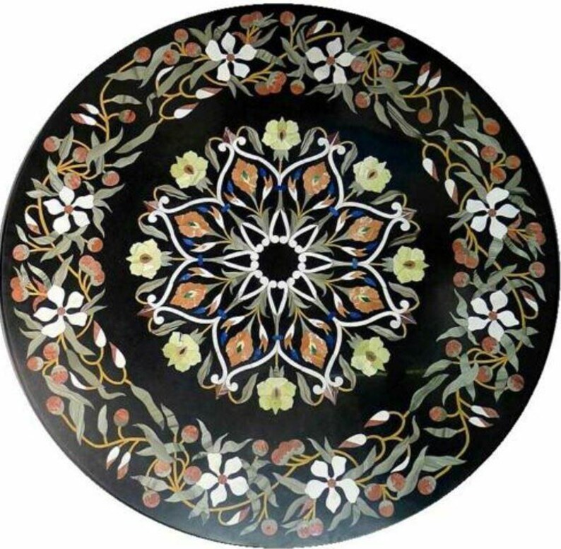 Black Marble Inlay Coffee Table: Floral Pietra Dura Mughal Art - Etsy