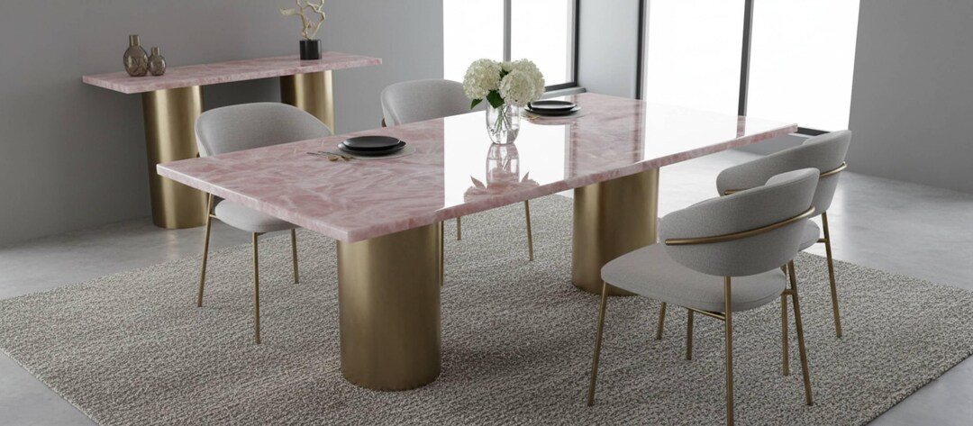 Patio Dining Table, Pink Rose Quartz Table Top, Handmade Furniture - Etsy