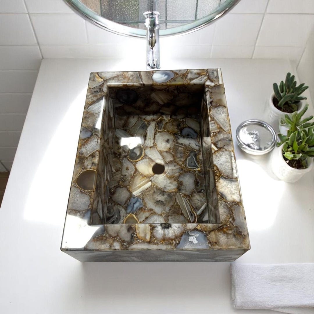 Brown Agate Wash Basin for Kitchen & Bathroom, Stone Vessel Sink, Agate ...