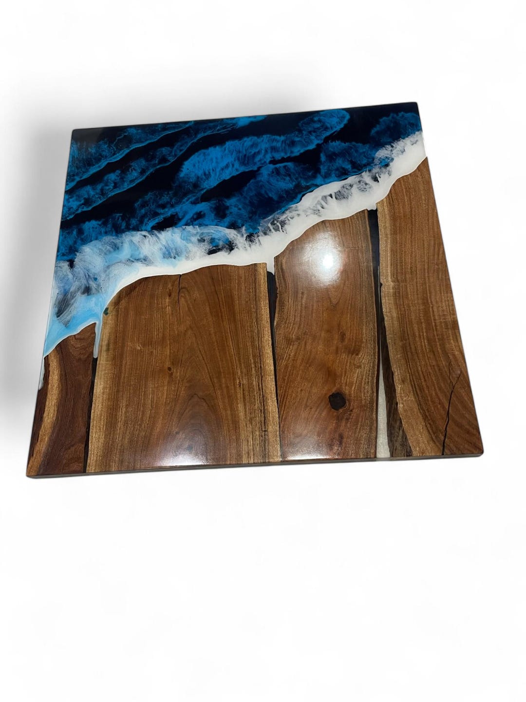 Square Ocean Wave Blue Epoxy Resin Coffee Table Top Live Edge Natural ...