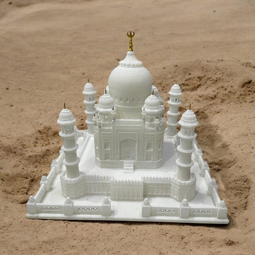 White Marble Taj Mahal Replica Showpiece Statue Overly Work Handcraft ...