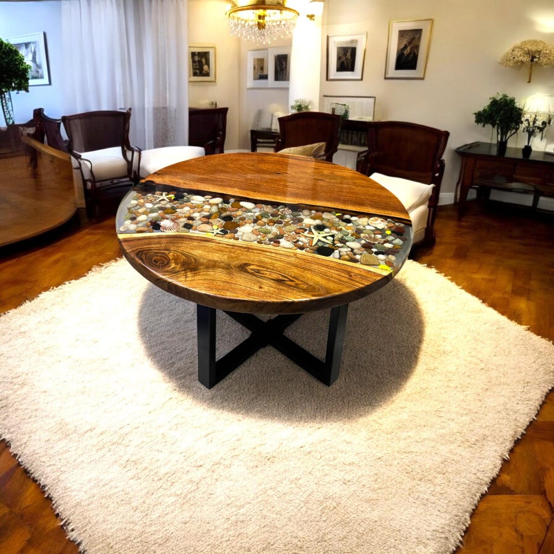 Epoxy Resin Round Table With Irons Stand, Crystal Clear Dining Table ...