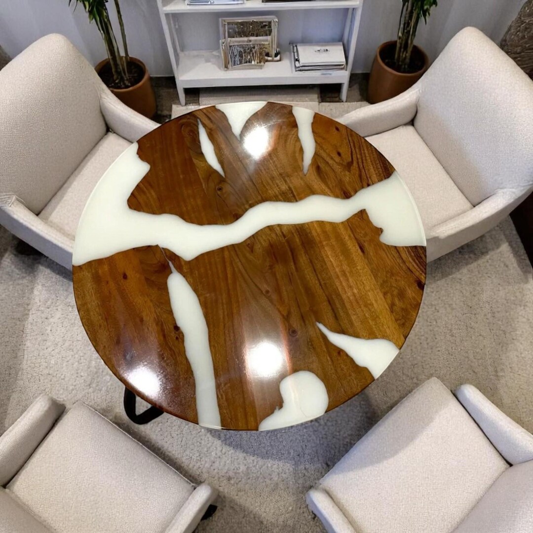 White Epoxy Resin Coffee Table: Custom Round Dining Table - Etsy