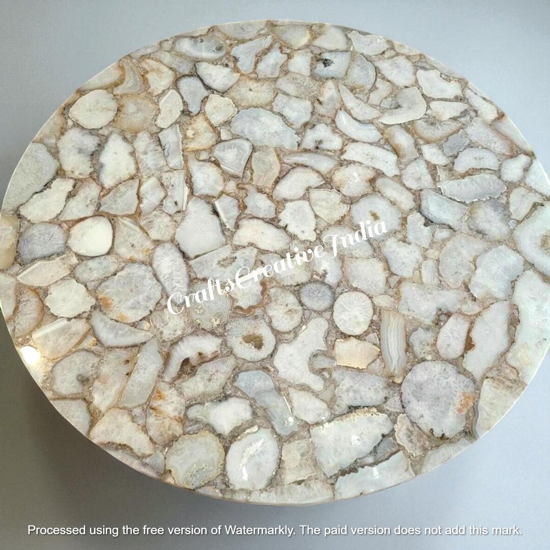Patio Coffee Table, White Agate Table Top, Handmade Table Top, Accent ...