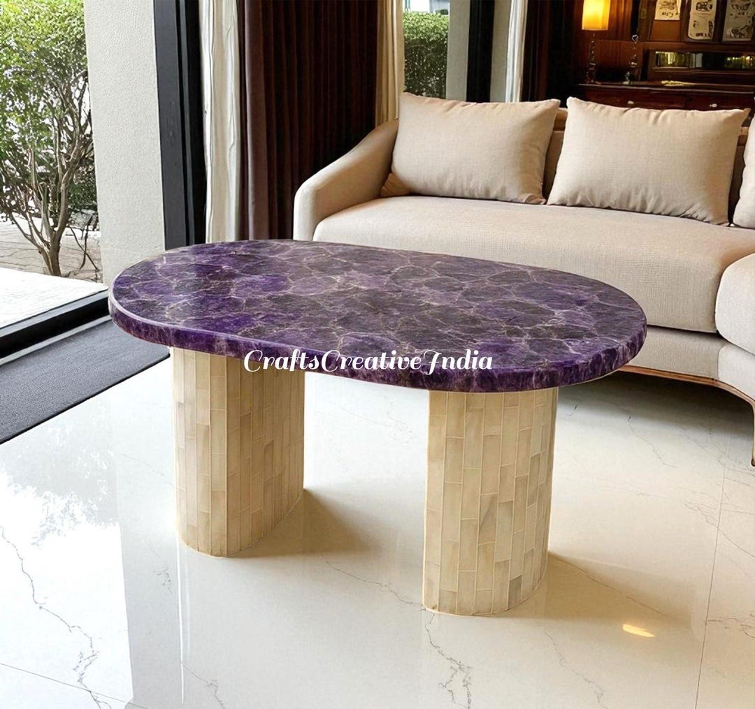 Handmade Amethyst Dining Table Top - Mid Century Modern Buffet Counter ...