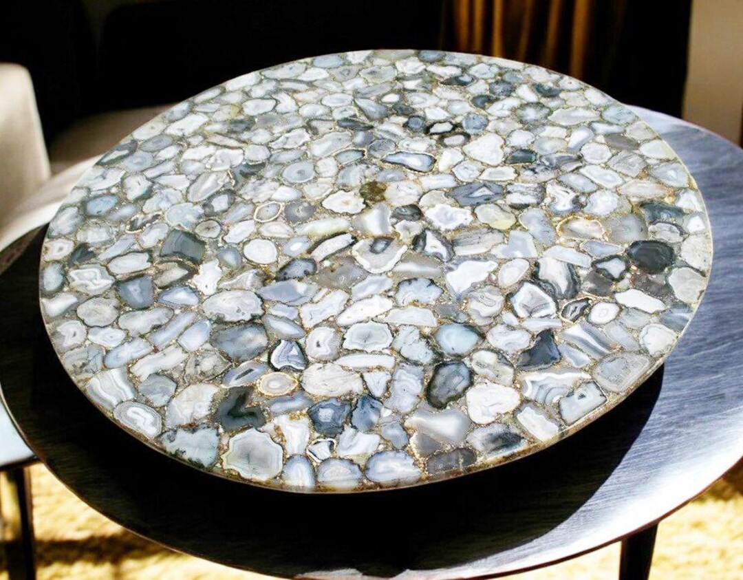Handmade Agate Stone Table Top: Round Accent Table - Etsy