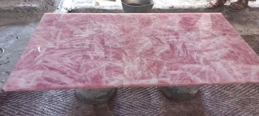 Rose Quartz Table Top, Stone Dining Table, Farmhouse Kitchen Furniture ...