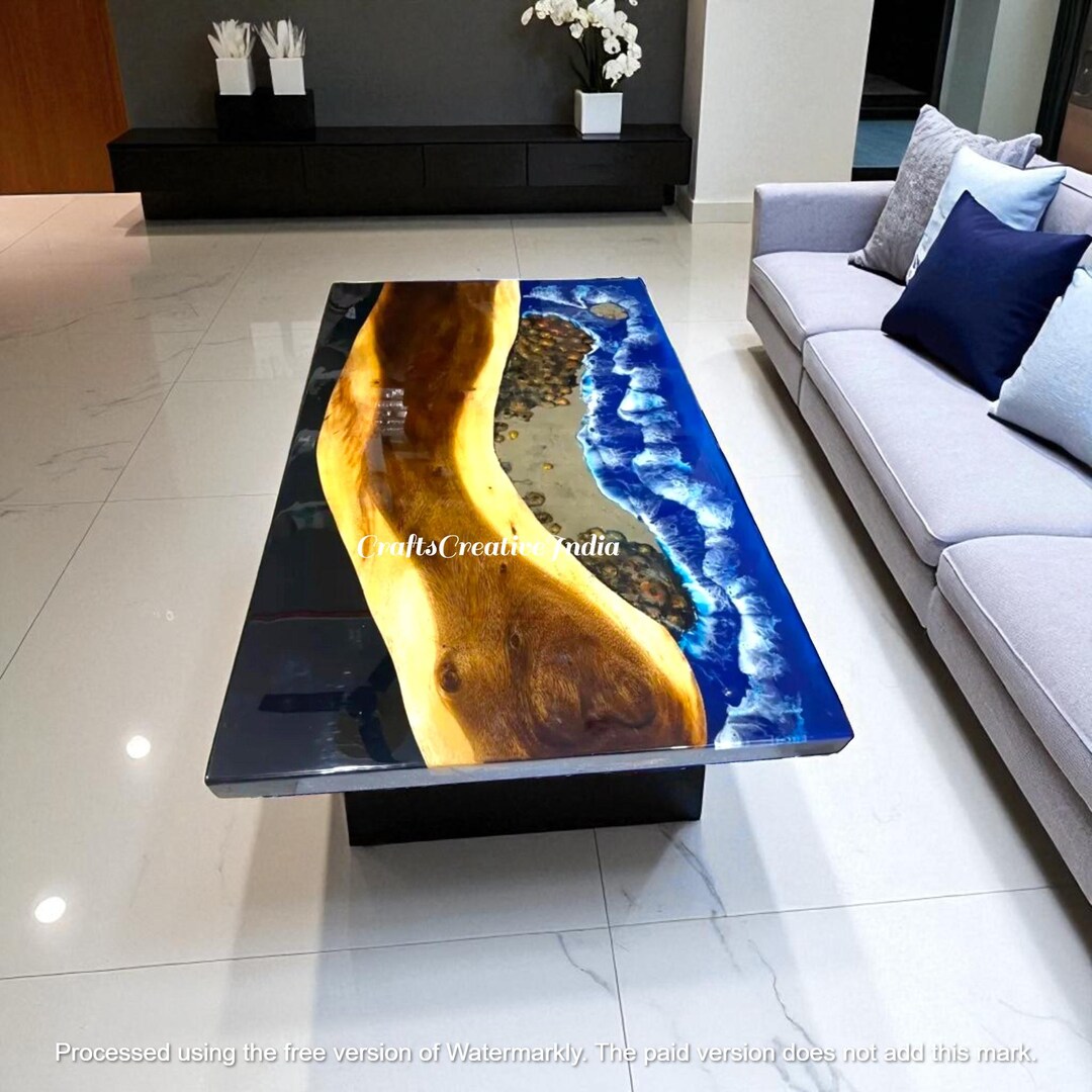 Epoxy Resin Center Table Top: Rectangular Blue Dining or Coffee Table ...